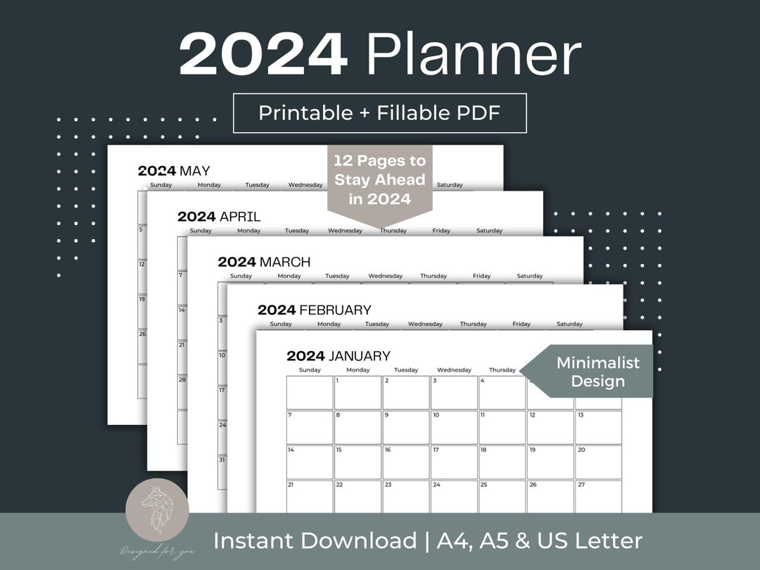 2024 Planner 2024 Printable Calendar 2024 Digital Planner 2024 Monthly ...