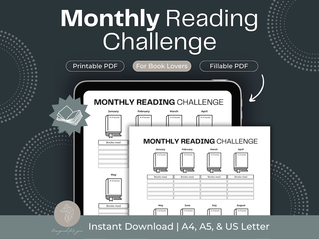 Monthly Reading Challenge, Reading Journal Bundle, Book Log, Book ...