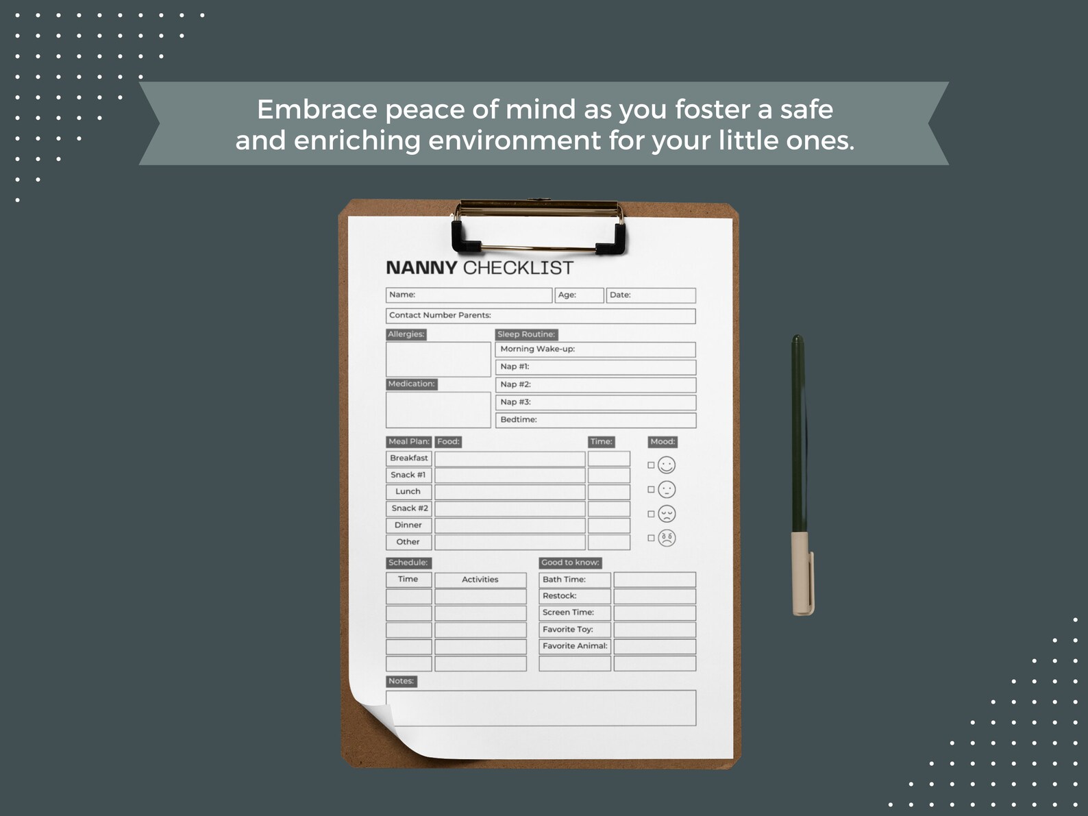 Nanny Checklist Printable Nanny Schedule Fillable PDF Babysitter Info ...