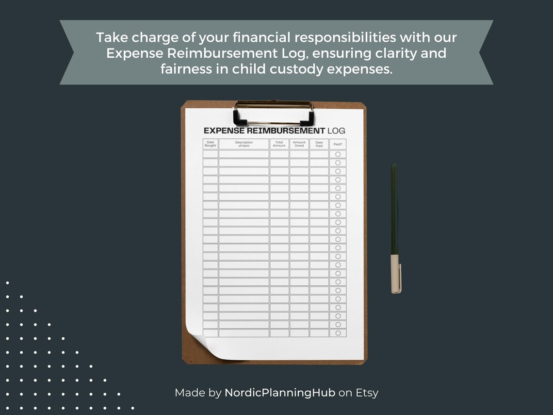 Expense Reimbursement Log Printable Child Custody Planner - Etsy
