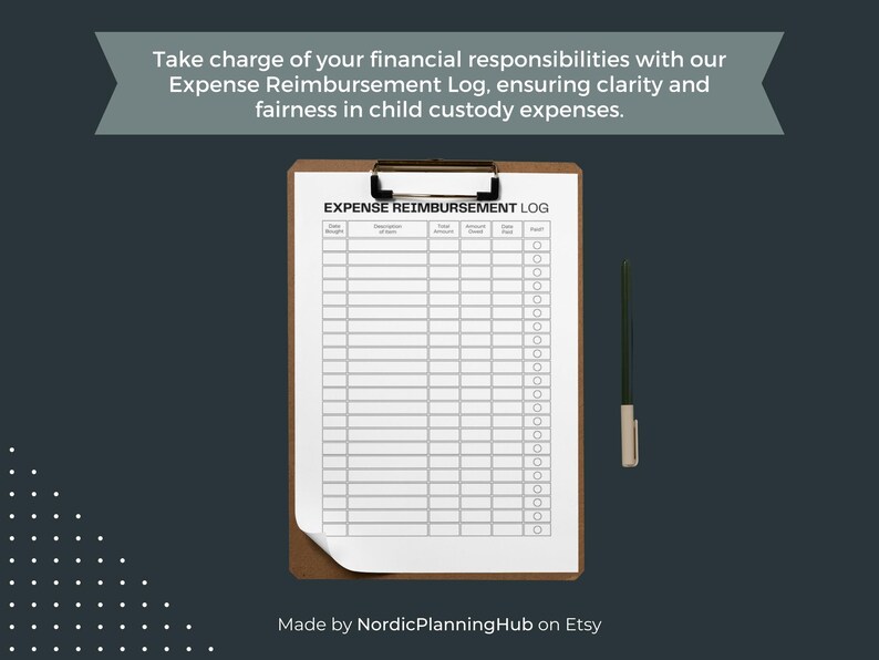 Expense Reimbursement Log Printable Child Custody Planner Fillable PDF ...