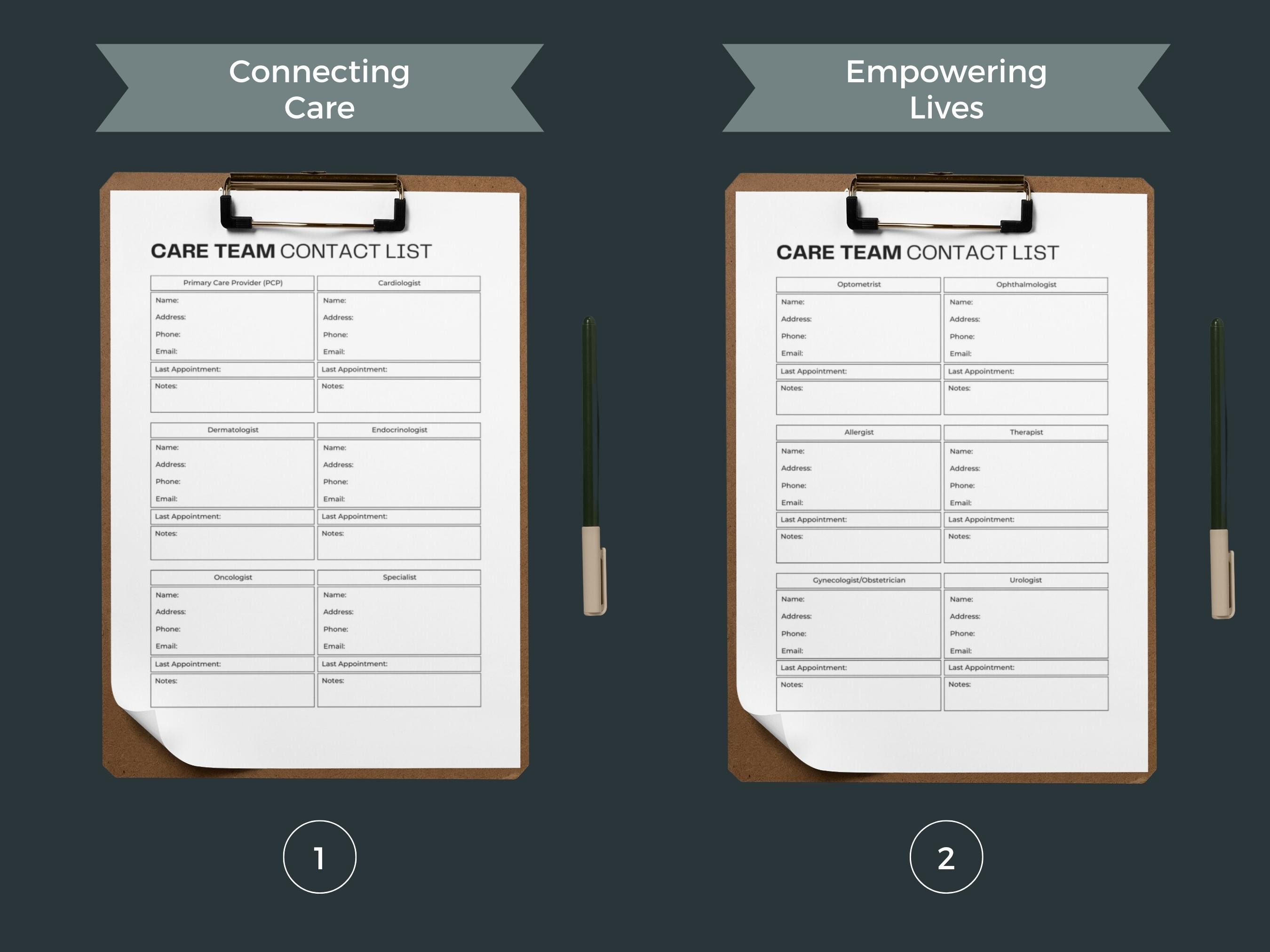 Care Team Contact List Printable, Fillable Medical Binder (PDF) - Etsy