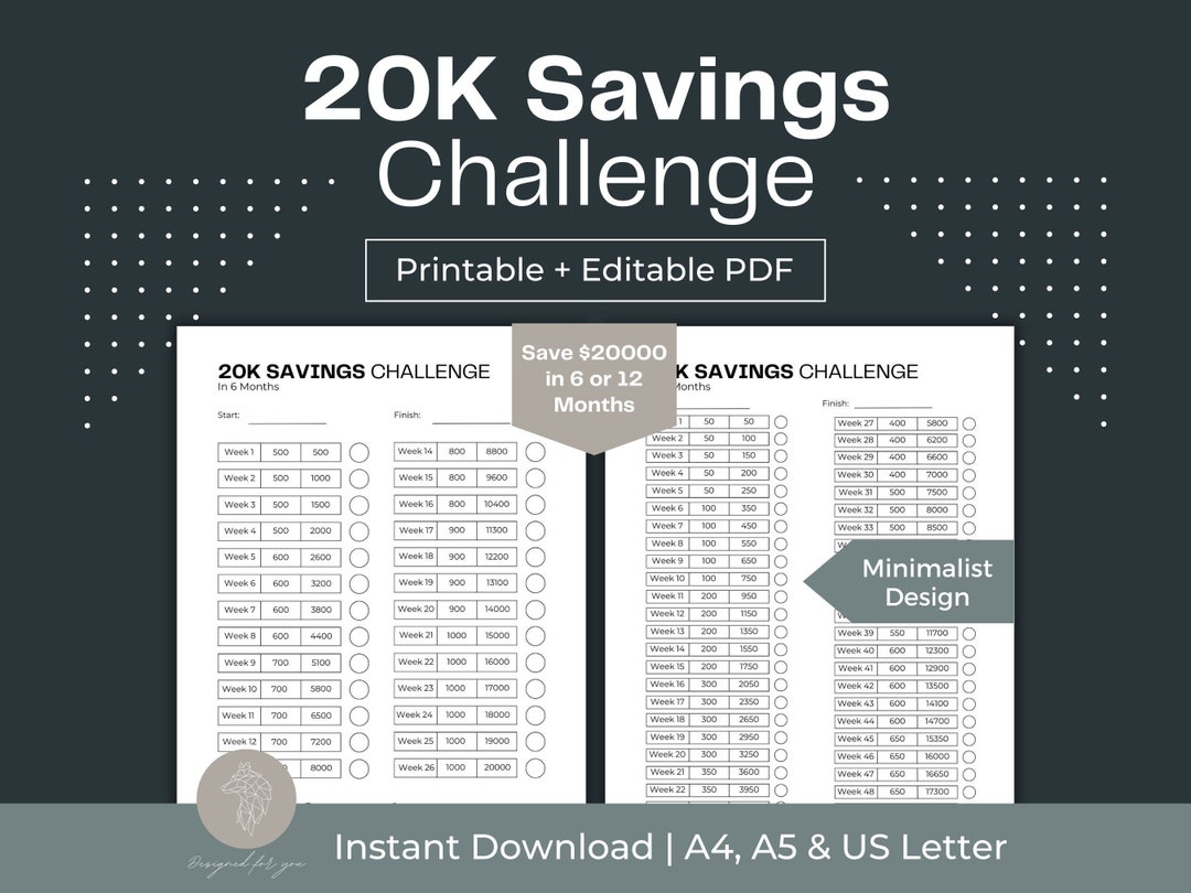 20K Savings Challenge Savings Challenge Printable 20000 Savings ...