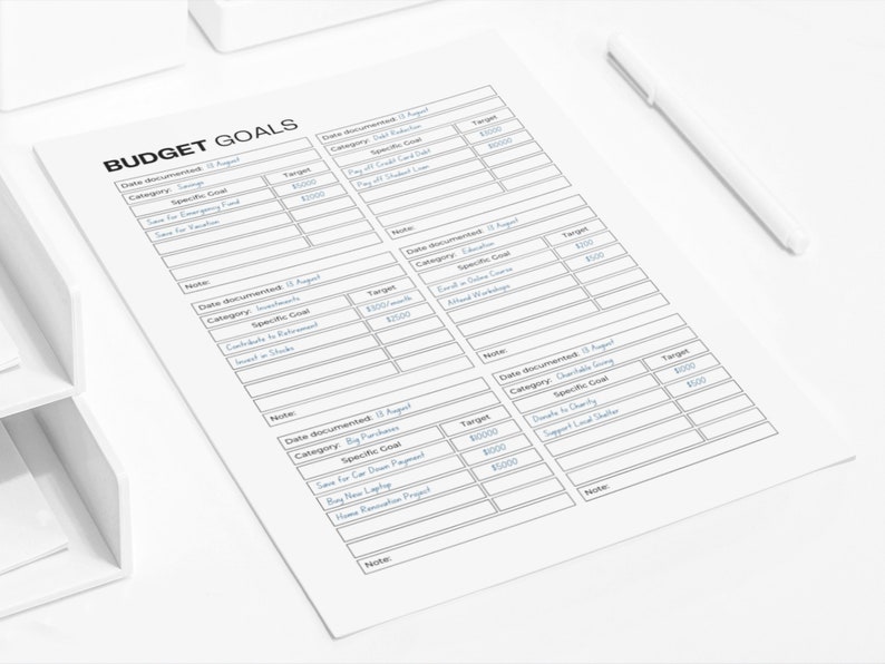 Budget Goals Printable Budget Goal Tracker Fillable PDF Budget Planner ...