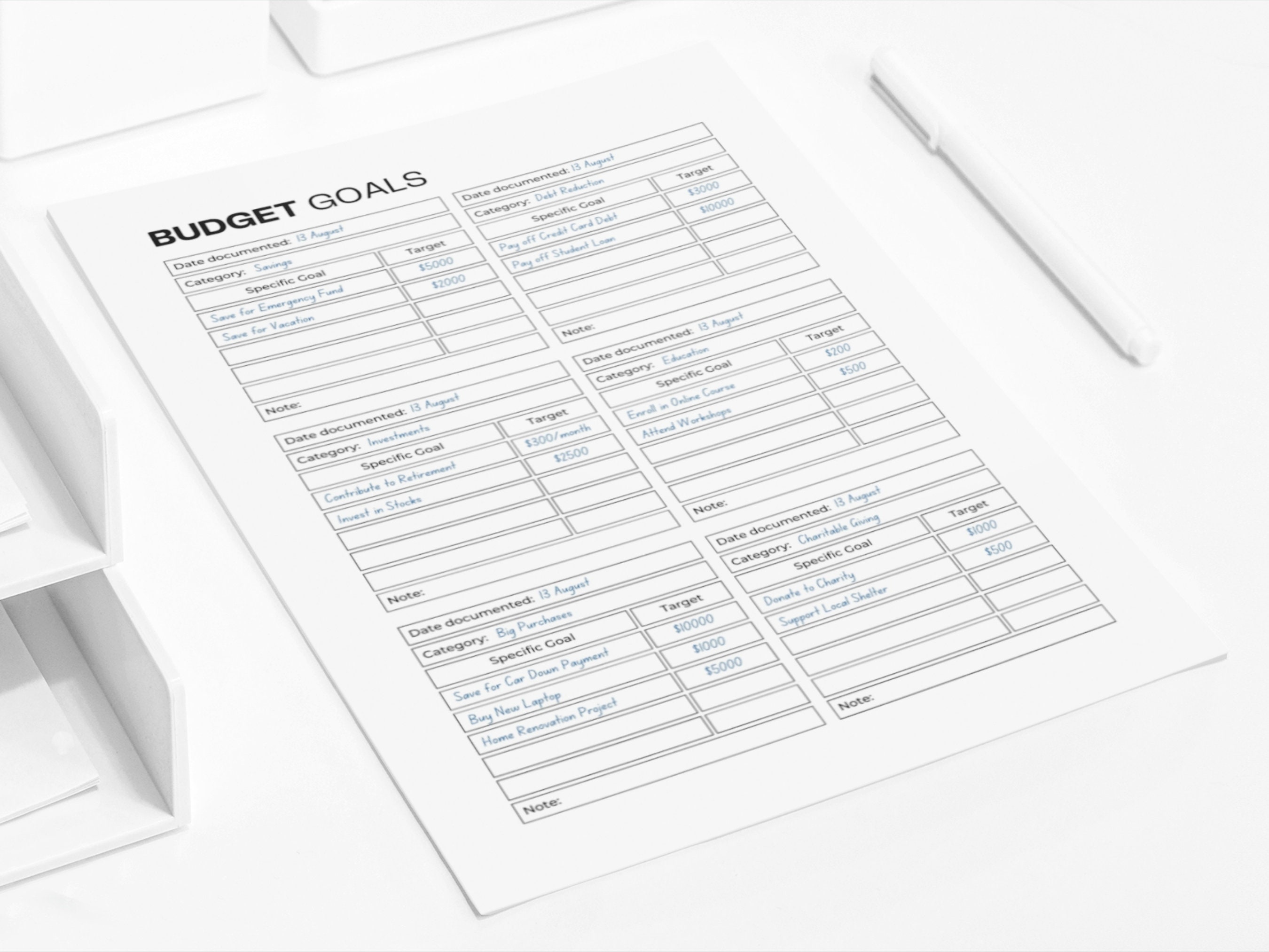 Budget Goals Printable Budget Goal Tracker Fillable PDF Budget Planner ...