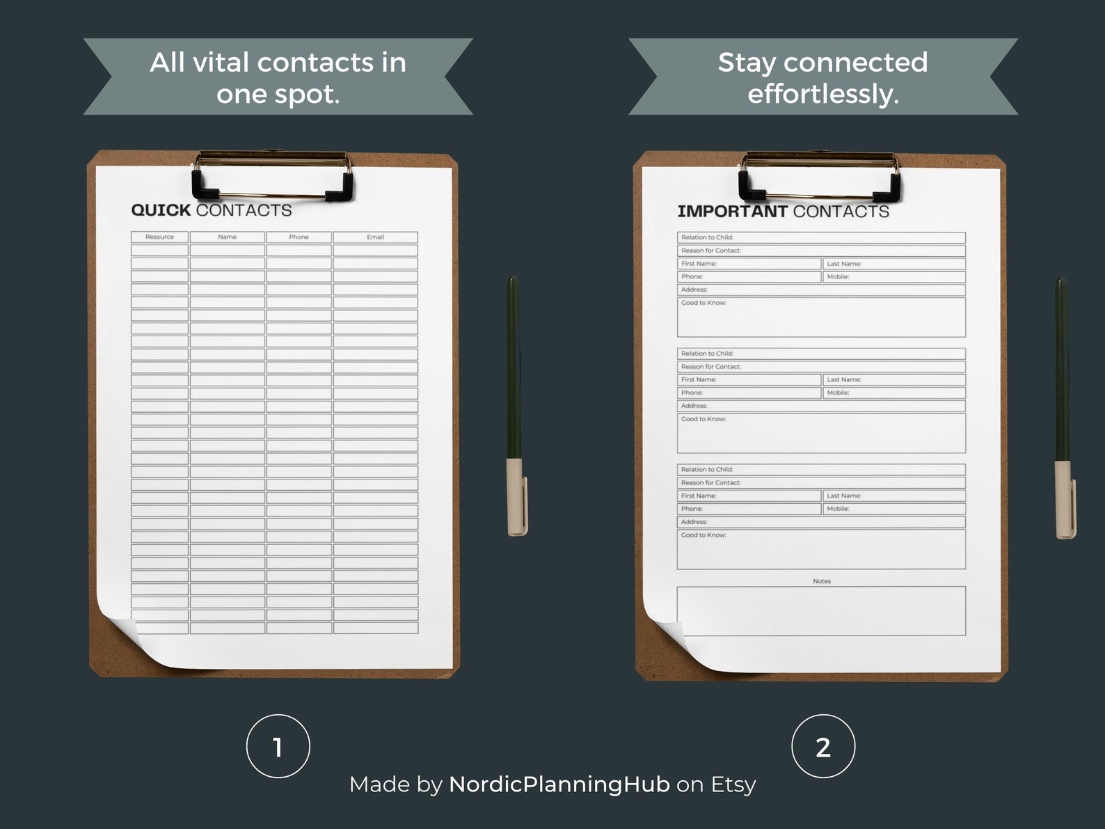 Quick Contacts & Important Contacts Printable Child Custody Planner ...