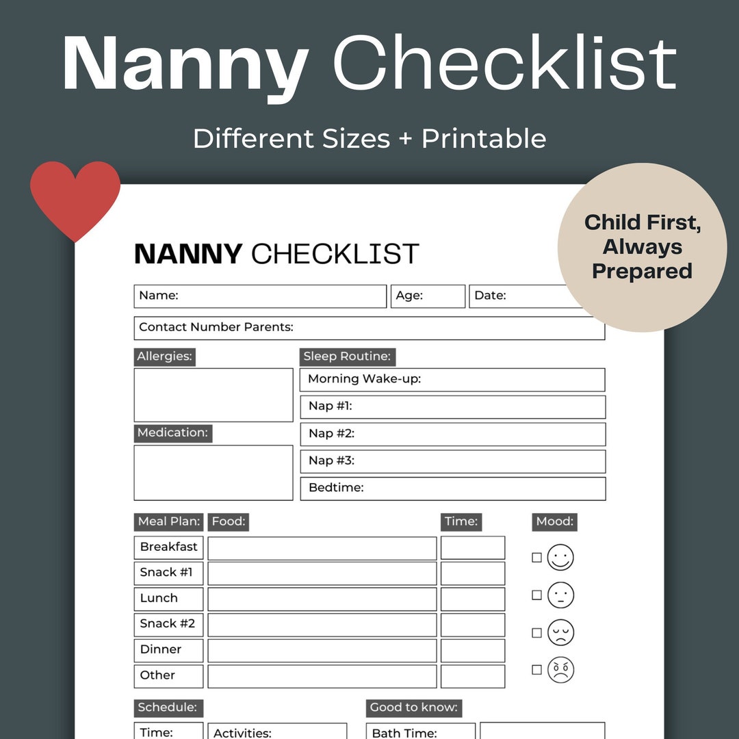 Nanny Checklist Nanny Schedule Babysitter Info Sheet Nanny - Etsy UK