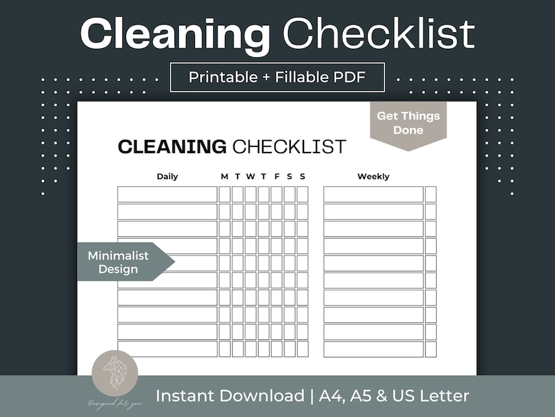 Cleaning Checklist Printable | Daily & Weekly Chore Chart (fillable PDF ...