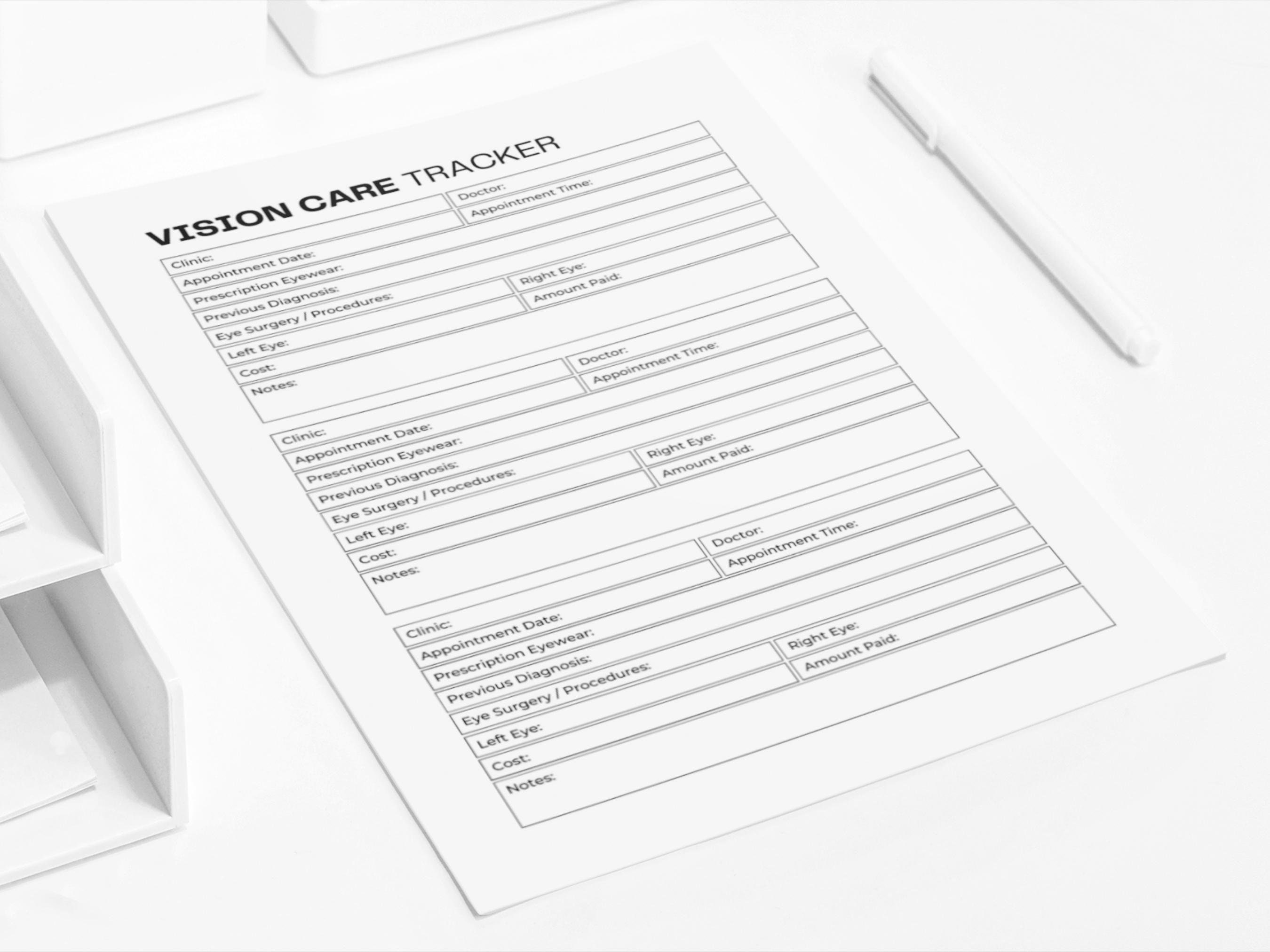 Vision Care Tracker Printable Eye Care Log Fillable PDF for Your ...
