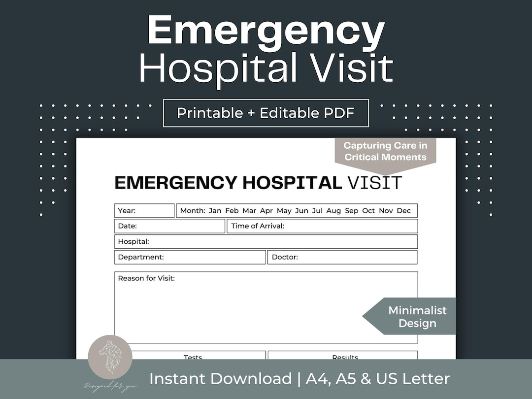 Emergency Hospital Visit Printable Hospital Visit Tracker Fillable PDF ...
