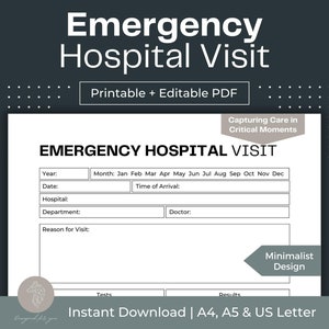 Emergency Hospital Visit Printable Hospital Visit Tracker Fillable PDF ...