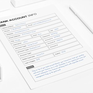 Bank Account Tracker Printable Credit Card Information Tracker Fillable ...
