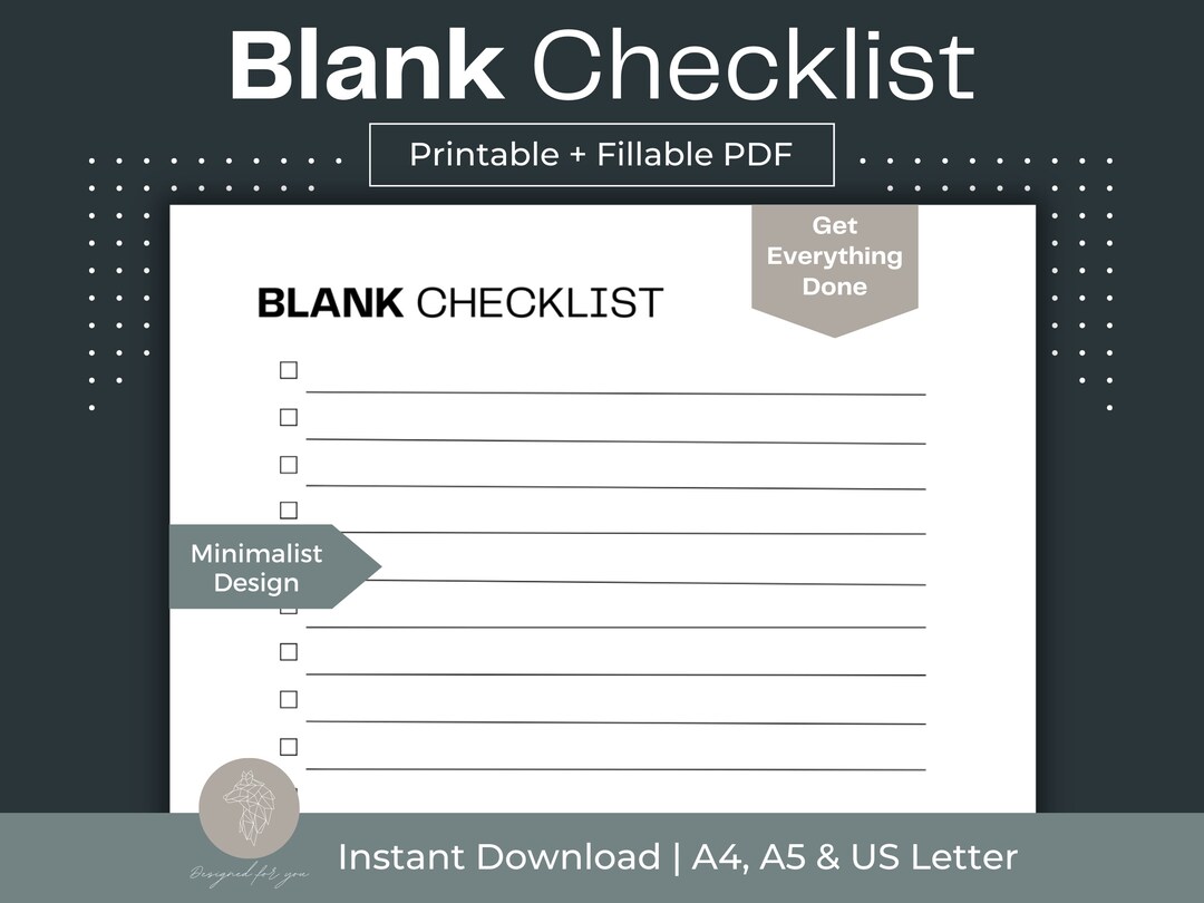 Blank Checklist Minimalist to Do List Printable Checklist Template ...