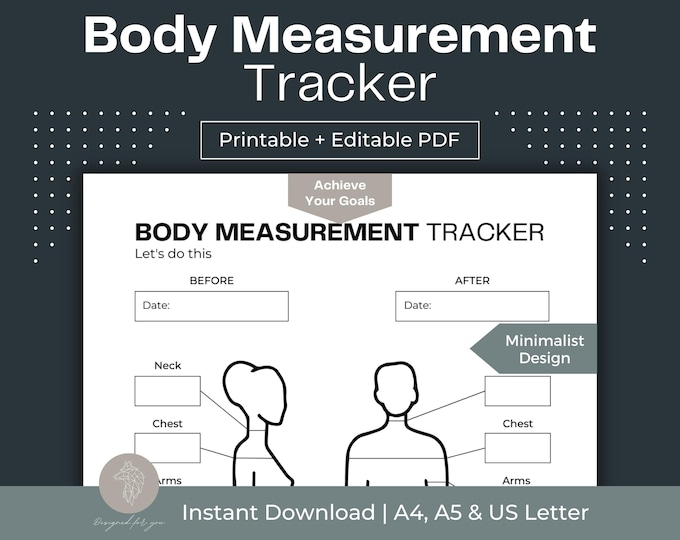 Body Measurement Tracker - Printable, Editable PDF. Two Versions: One ...