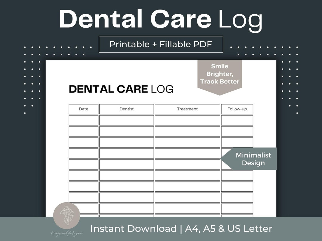 Dental Care Log Printable Doctor Appointment Log Fillable PDF - Etsy