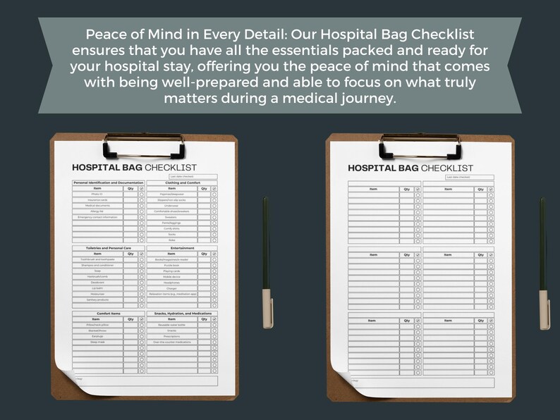 Printable Hospital Bag Checklist Fillable PDF Hospital Bag Organizer ...