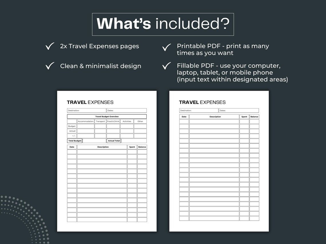 Printable Travel Expenses Tracker, Budget Planner (A4, A5, Letter) - Etsy