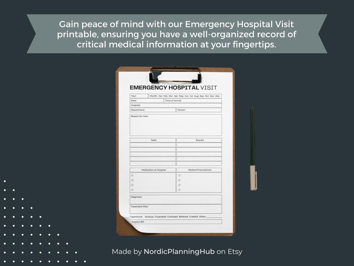 Emergency Hospital Visit Printable Hospital Visit Tracker Fillable PDF ...