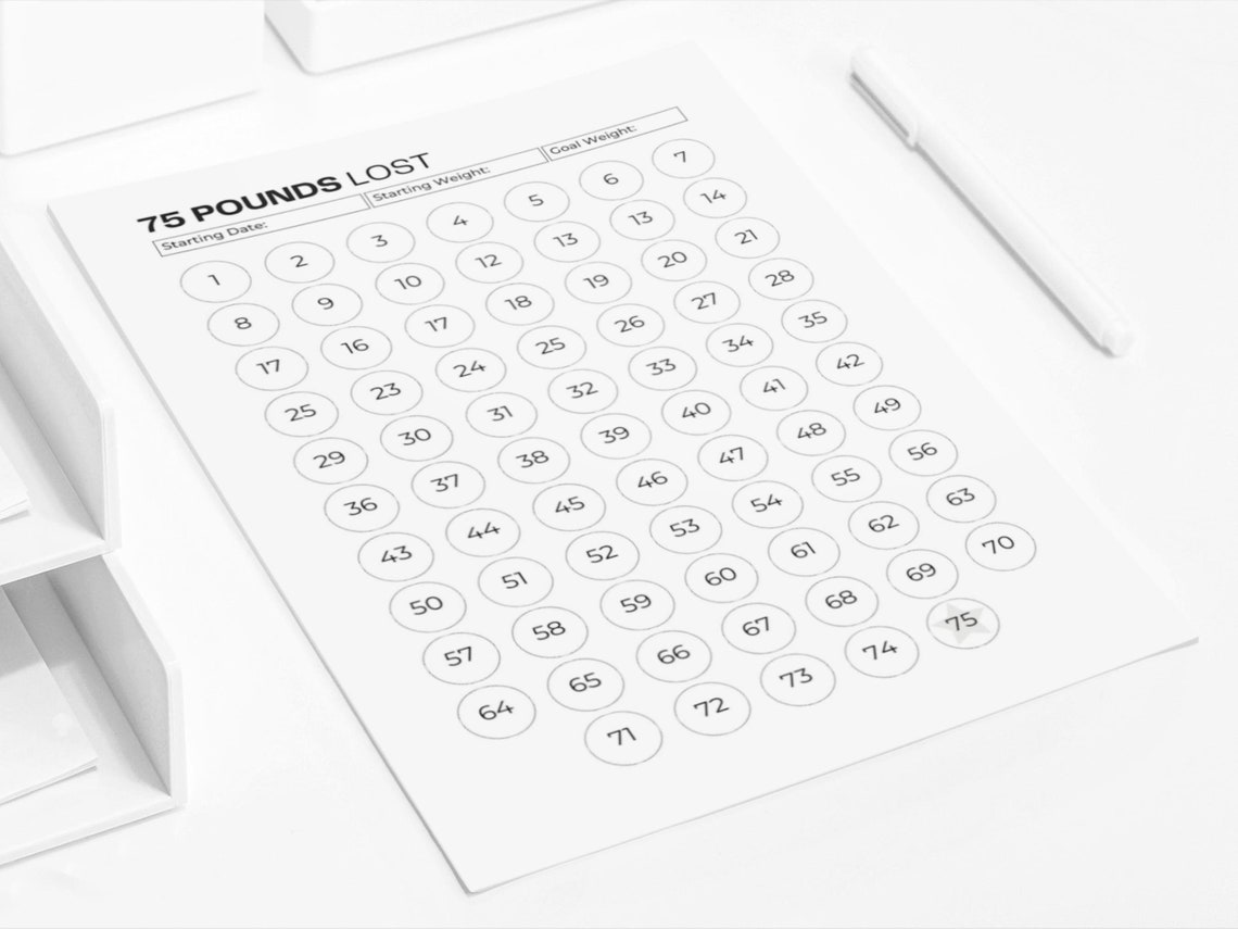 75 Pounds Lost Tracker Weight Loss Journal Printable Weight Loss ...