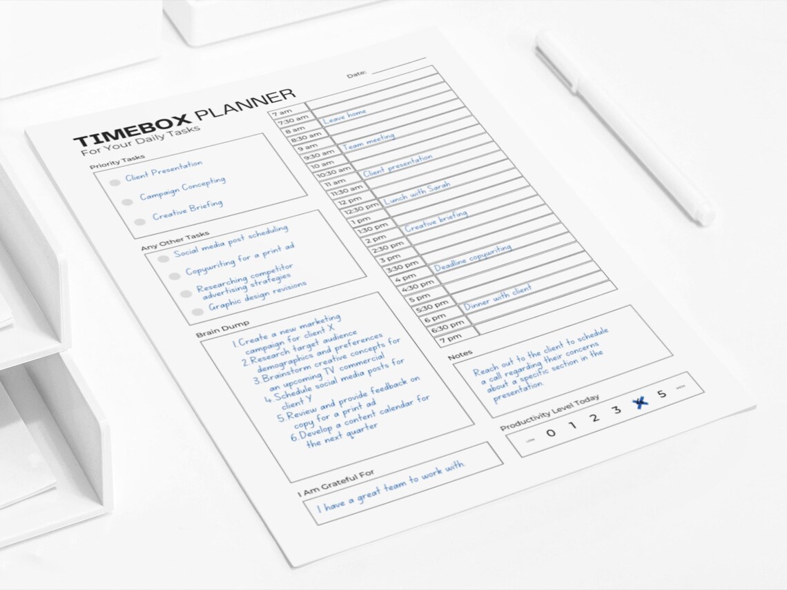 Timebox Planner Printable Time Management Fillable PDF to Do List ...