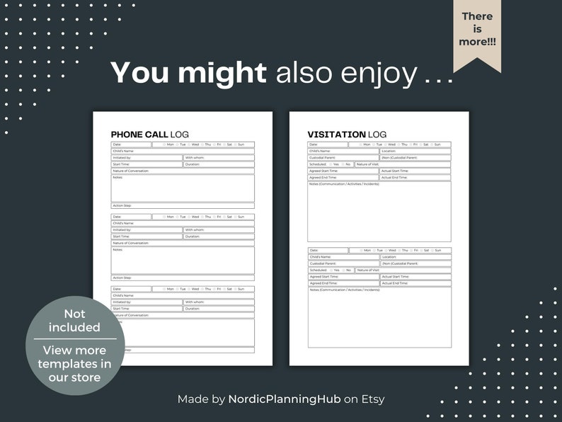 Supervised Visitation Log Printable Child Custody Planner Fillable PDF ...