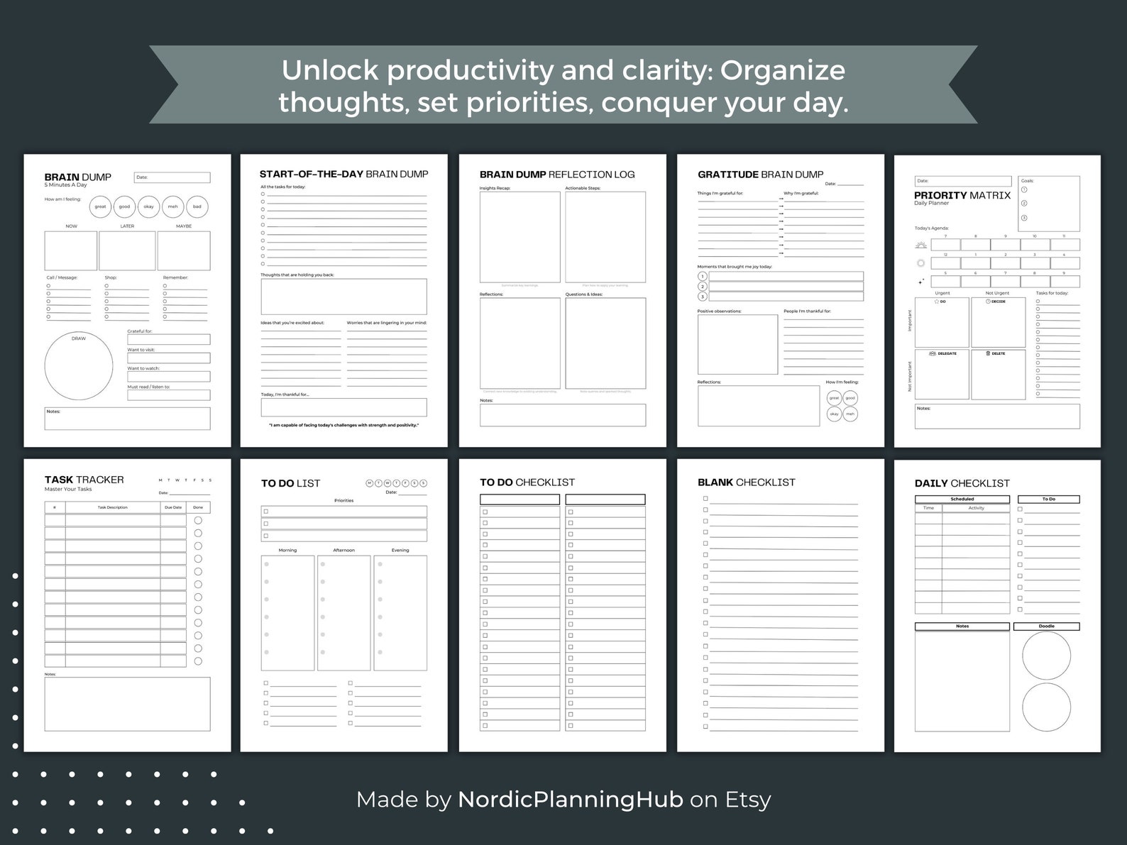 Brain Dump Planner Printable to Do List Digital ADHD Brain Dump Pages ...