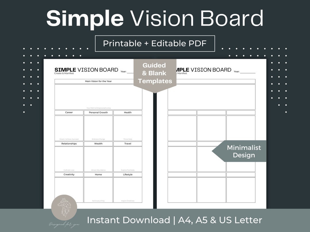 Simple Vision Board Printable Vision Board Fillable PDF Vision Board ...