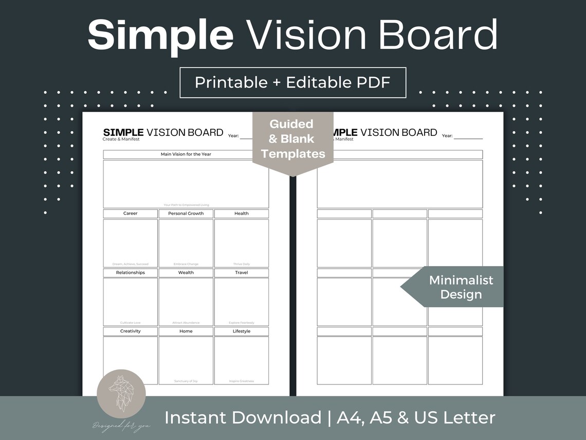 Simple Vision Board Printable Vision Board Fillable PDF Vision Board ...