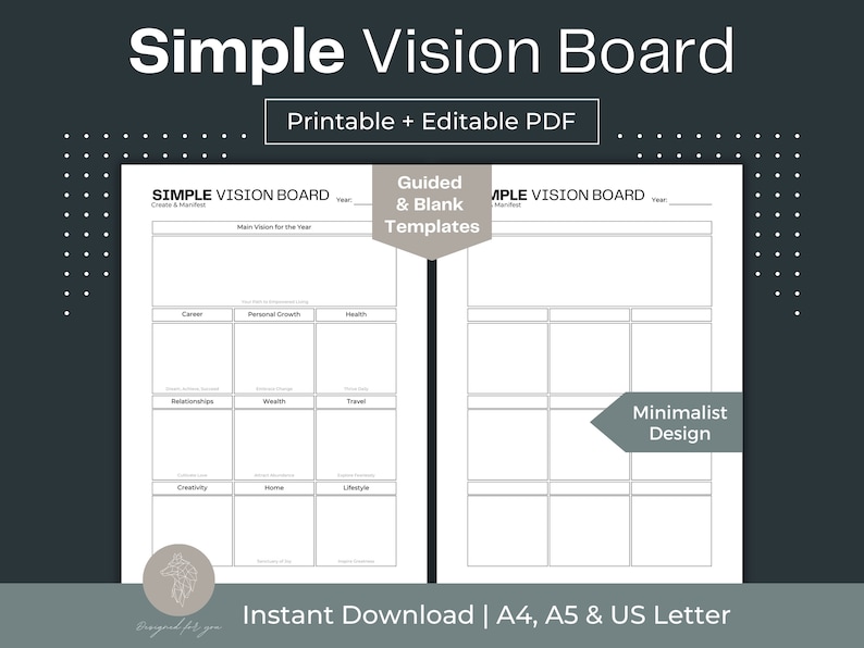Simple Vision Board Printable Vision Board Fillable PDF Vision Board ...