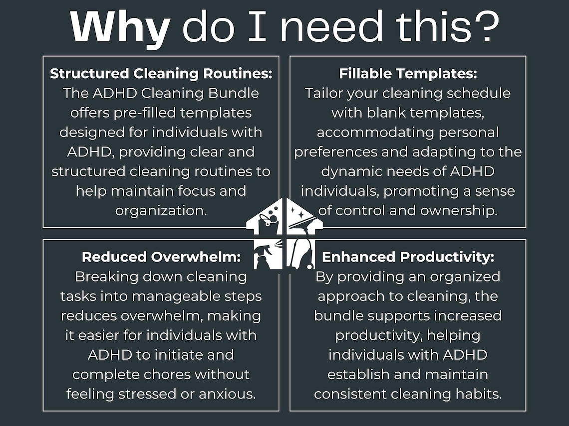 Household Cleaning Bundle Printable ADHD Cleaning Checklist Bundle ADHD ...