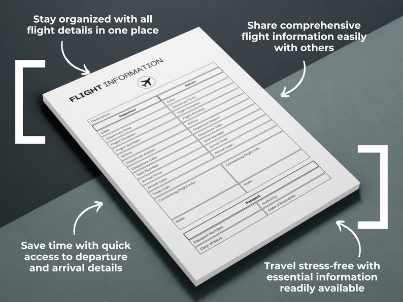 Printable Flight Information, Travel Templates, Travel Itinerary ...