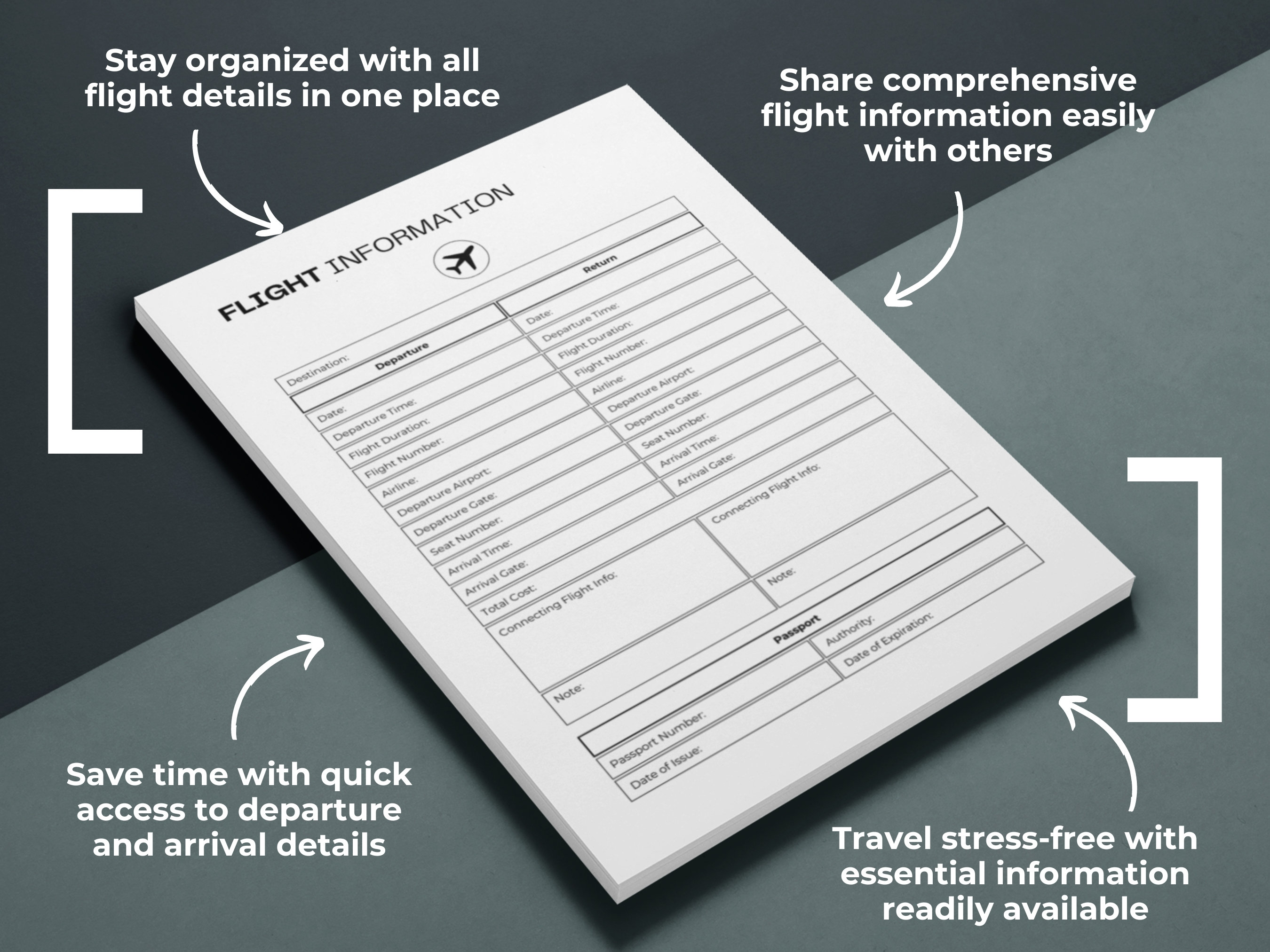 Printable Flight Information, Travel Templates, Travel Itinerary ...