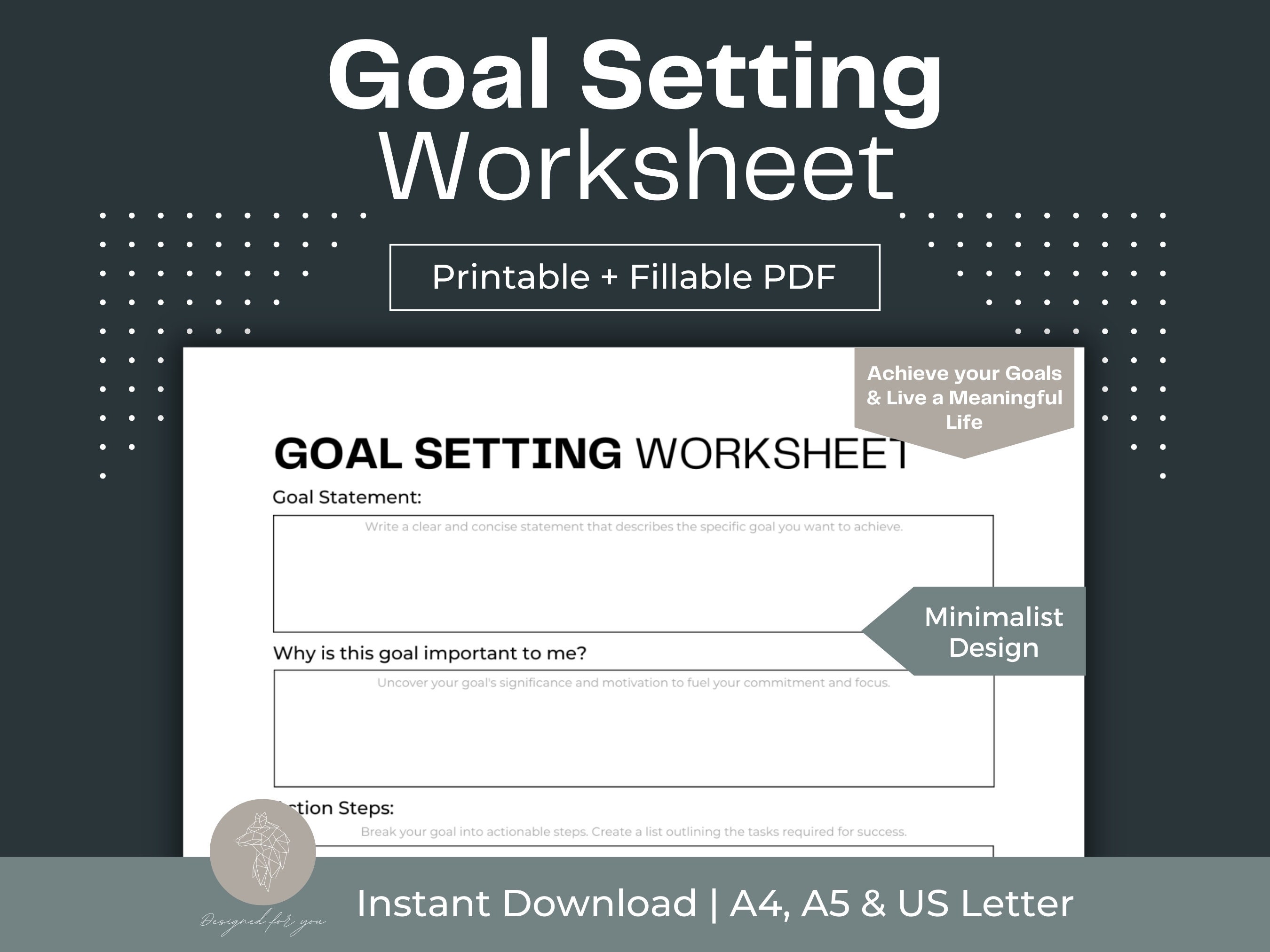 Goal Setting Worksheet Goal Planner Smart Goals Printable Goal ...