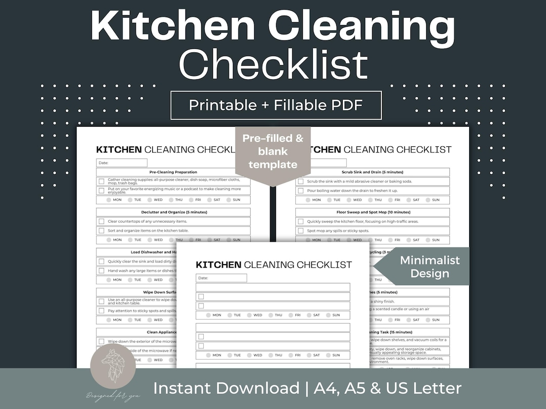 Kitchen Cleaning Checklist Printable ADHD Cleaning Planner Adult Chore ...