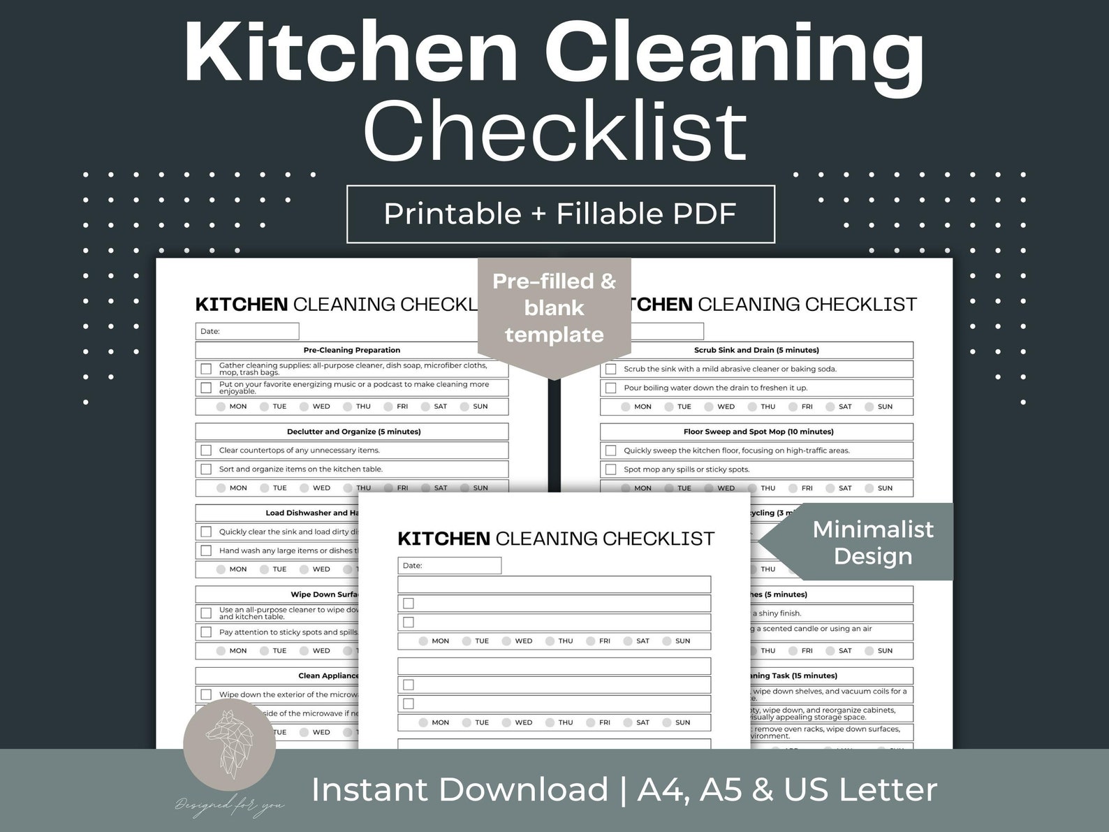 Kitchen Cleaning Checklist Printable, Fillable PDF (A4, A5, Letter) - Etsy