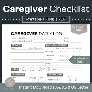 Caregiver Checklist Printable Caregiver Daily Log Fillable PDF Daily ...