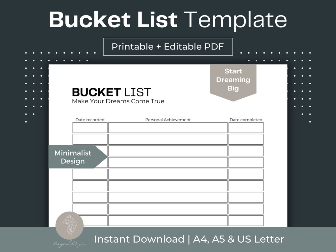 Printable Bucket List Template Travel Bucket List Fillable PDF Life ...