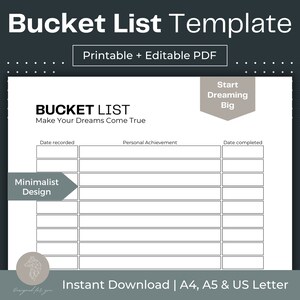 Printable Bucket List Template Travel Bucket List Fillable PDF Life ...