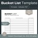 Printable Bucket List Template Travel Bucket List Fillable PDF - Etsy