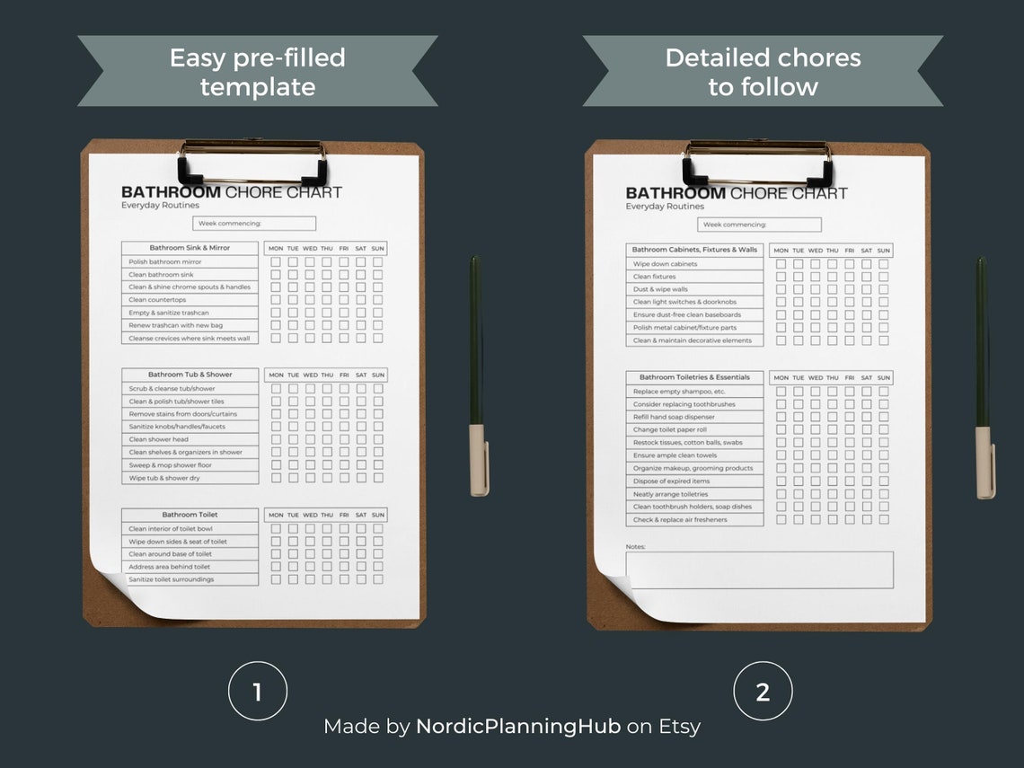 Bathroom Chore Chart Printable Adult Chore Chart Fillable PDF ADHD Help ...