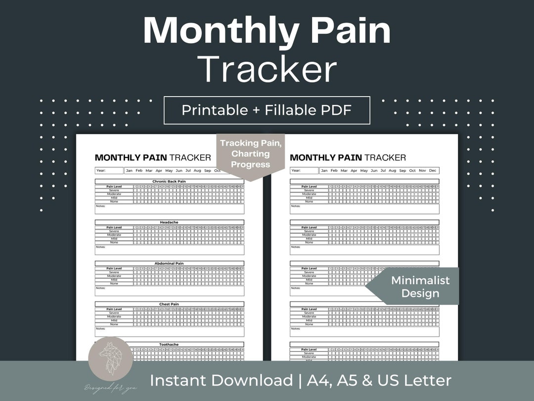 Printable Monthly Pain Tracker Fillable PDF Chronic Pain Tracker for ...
