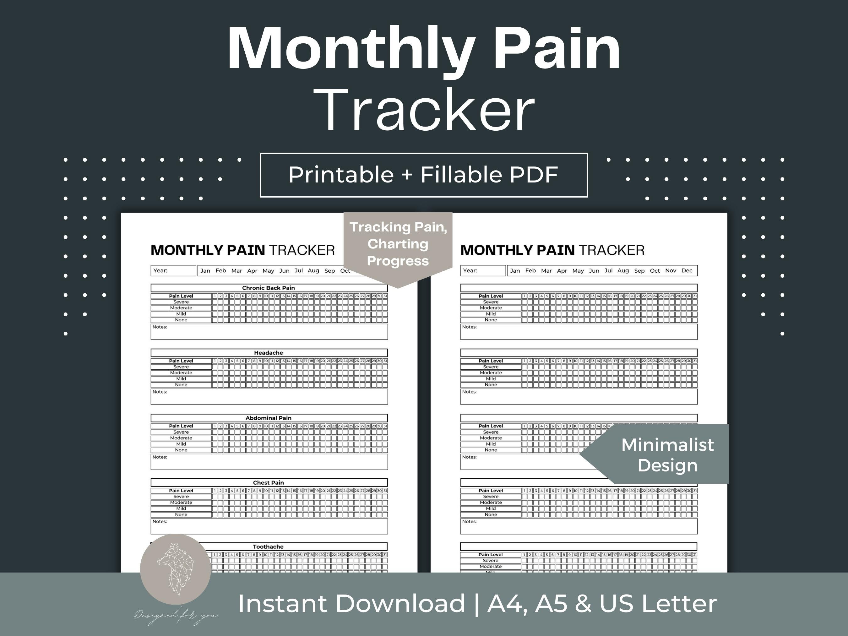 Printable Monthly Pain Tracker Fillable PDF Chronic Pain Tracker for ...
