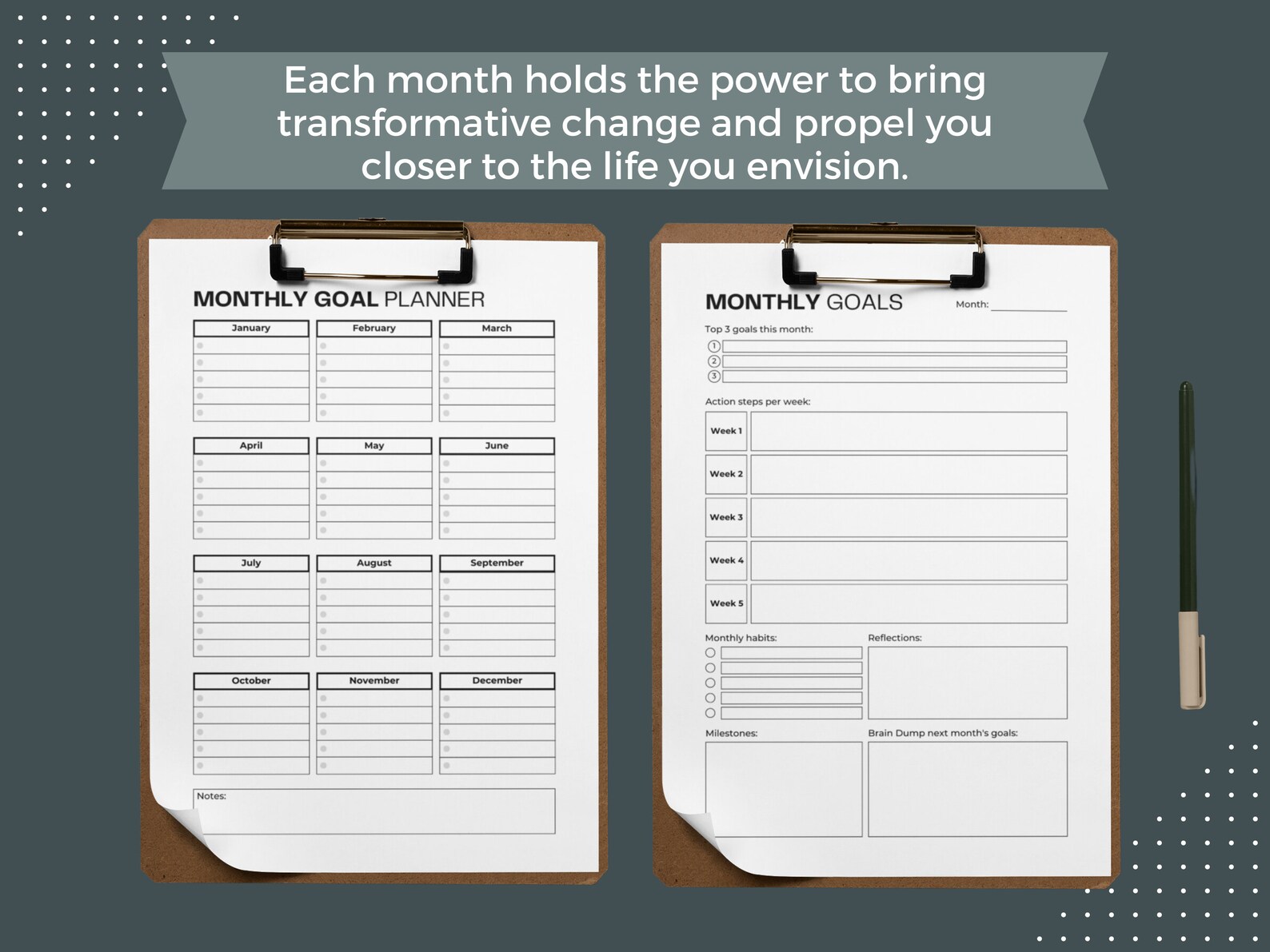 Monthly Goal Planner Printable, Fillable PDF (A4, A5, Letter) - Etsy