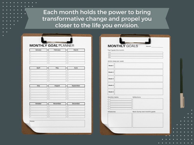 Monthly Goal Planner Printable, Fillable PDF (A4, A5, Letter) - Etsy