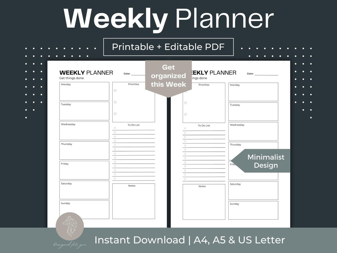 Weekly Planner Printable Weekly Daily Planner Fillable PDF Daily Weekly ...