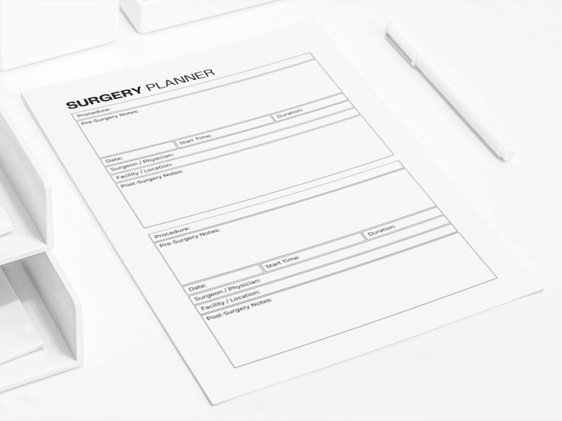Surgery Planner Printable: Procedure Tracker, Medical Binder (fillable ...