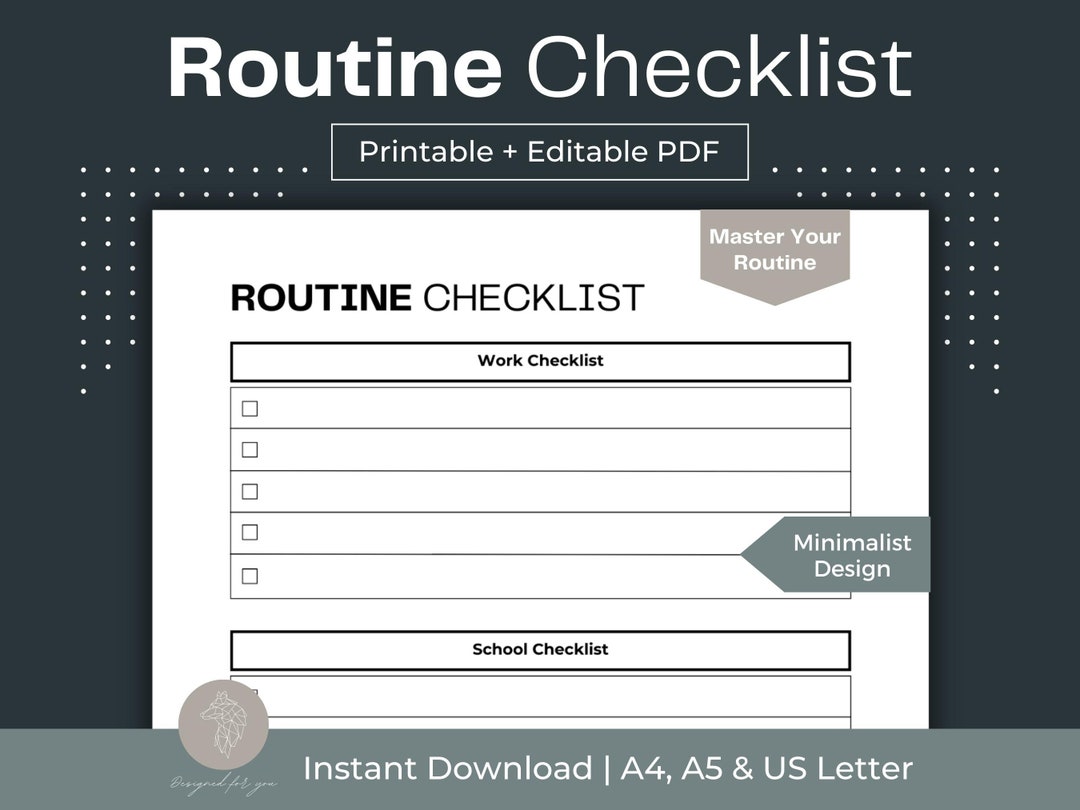 Routine Checklist Template Daily Habit Tracker Printable to Do List ...