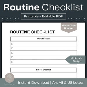 Minimalist Routine Checklist Template, Fillable PDF (A4, A5, Letter) - Etsy