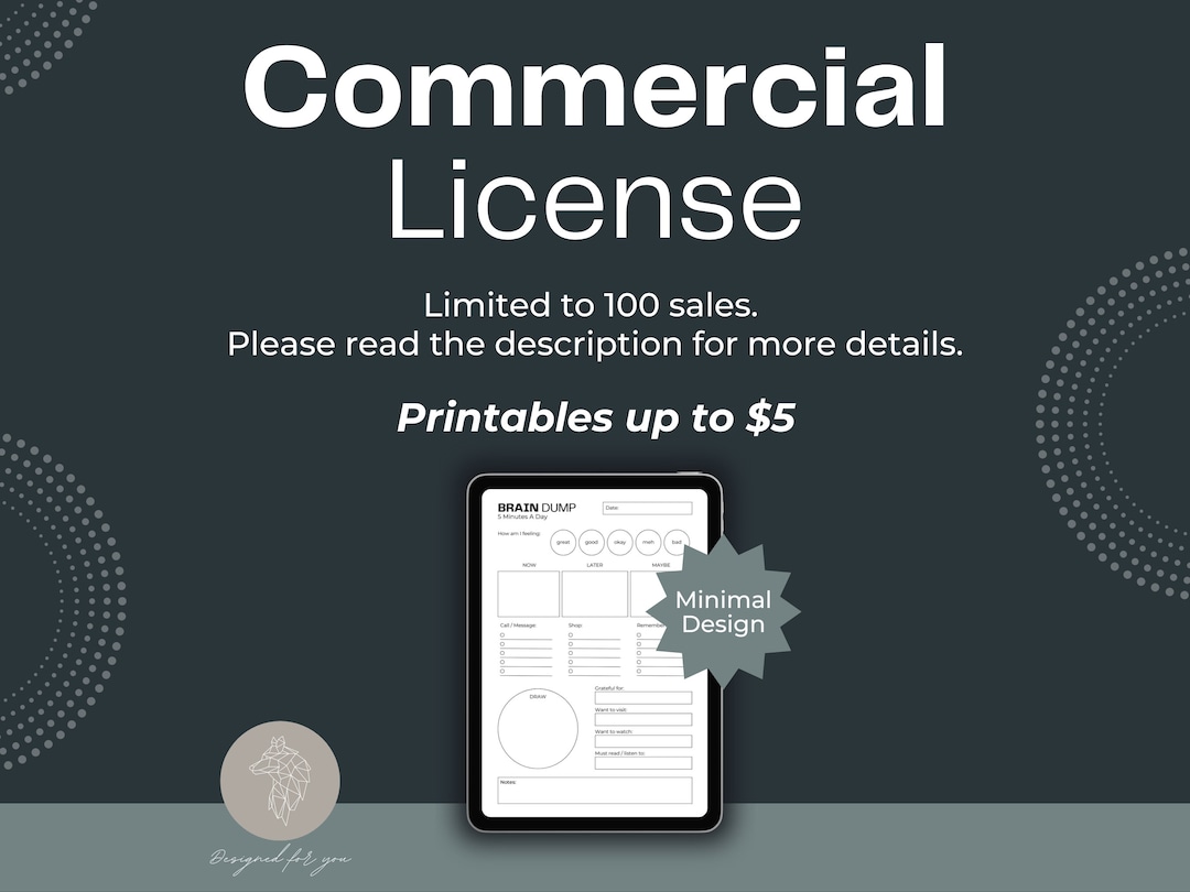 Commercial License for Printables up to 5 Dollars, Digital Download ...