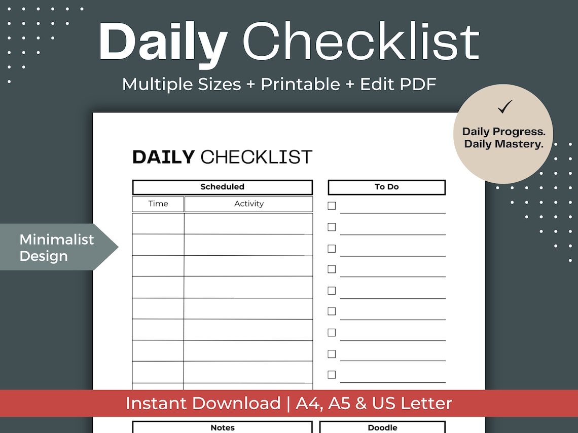 Daily Checklist Printable Checklist Minimal to Do List Daily - Etsy UK